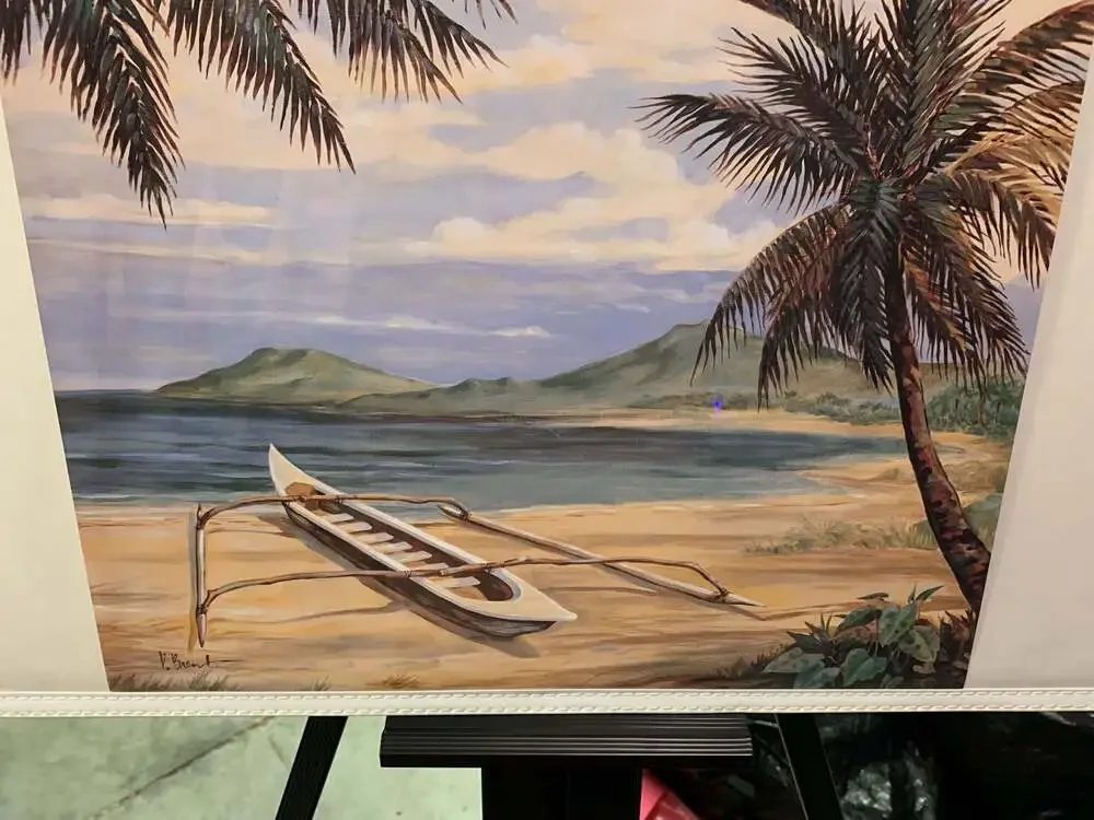 V. Brent | Art | V Brent Signed Tropical Beach Outrigger Canoe Painting ...